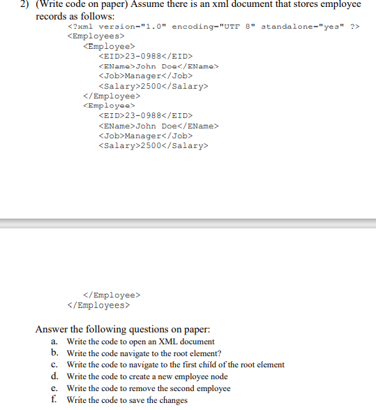 Solved 2) (Write code on paper) Assume there is an xml | Chegg.com