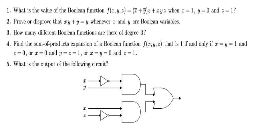 Solved 1. What is the value of the Boolean function | Chegg.com
