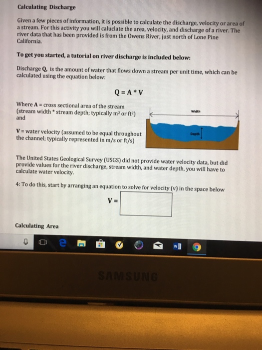 Solved Calculating Discharge Given a few pieces of | Chegg.com
