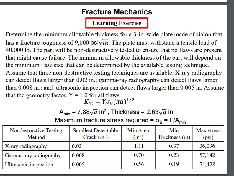 Fracture Mechanics Learning Exercise Determine the | Chegg.com
