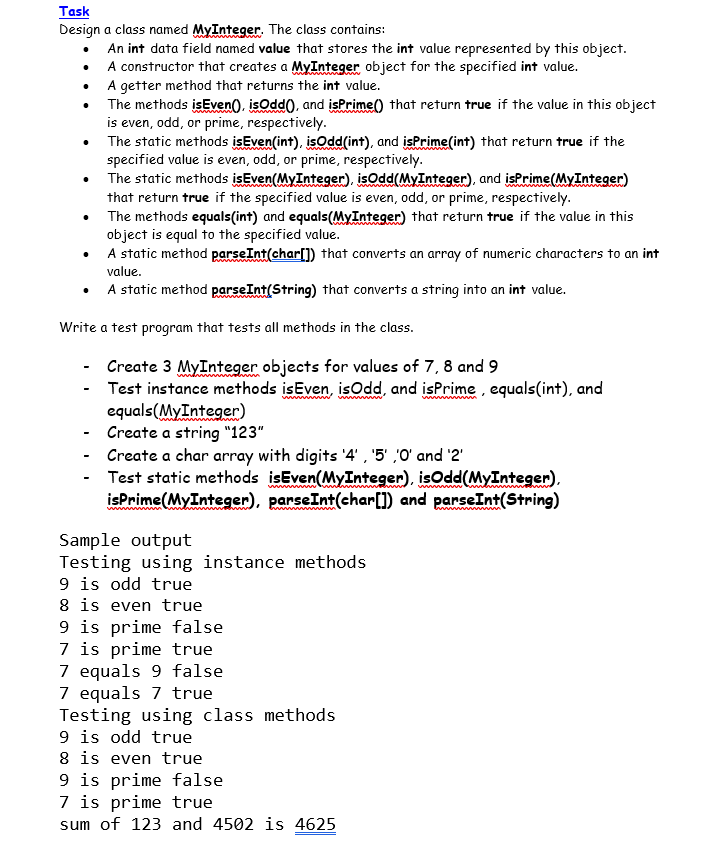 Solved Task Design a class named MyInteger. The class | Chegg.com
