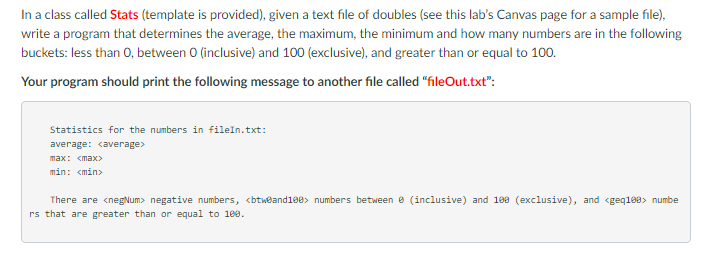 Solved In a class called Stats (template is provided), given | Chegg.com