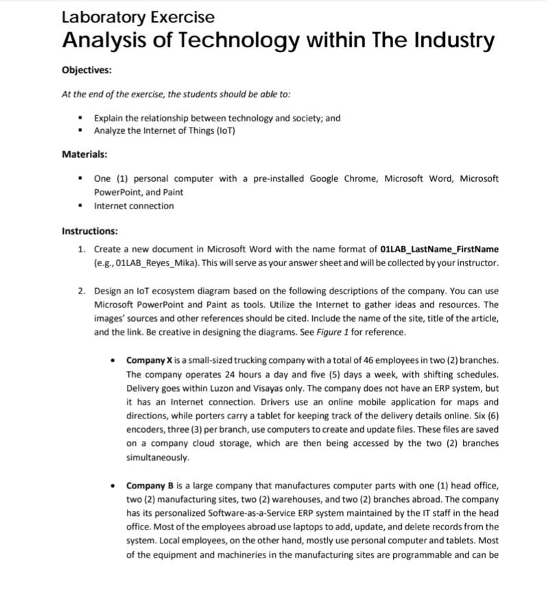 Solved Laboratory Exercise Analysis of Technology within The | Chegg.com