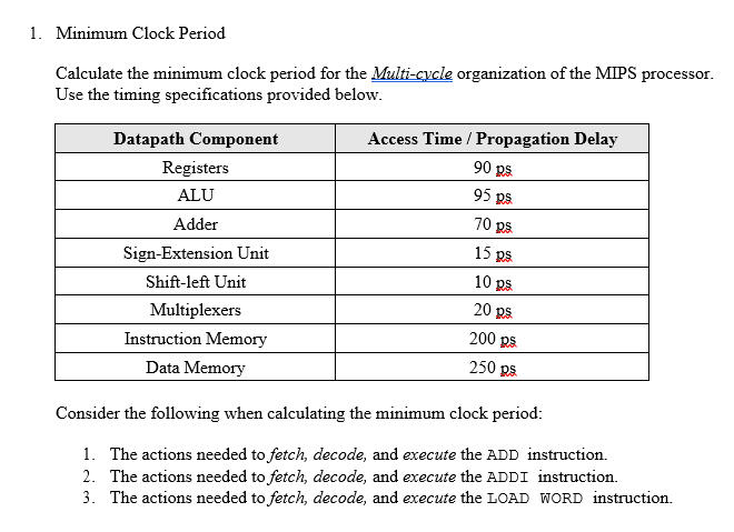Solved 1. Minimum Clock Period Calculate the minimum clock | Chegg.com