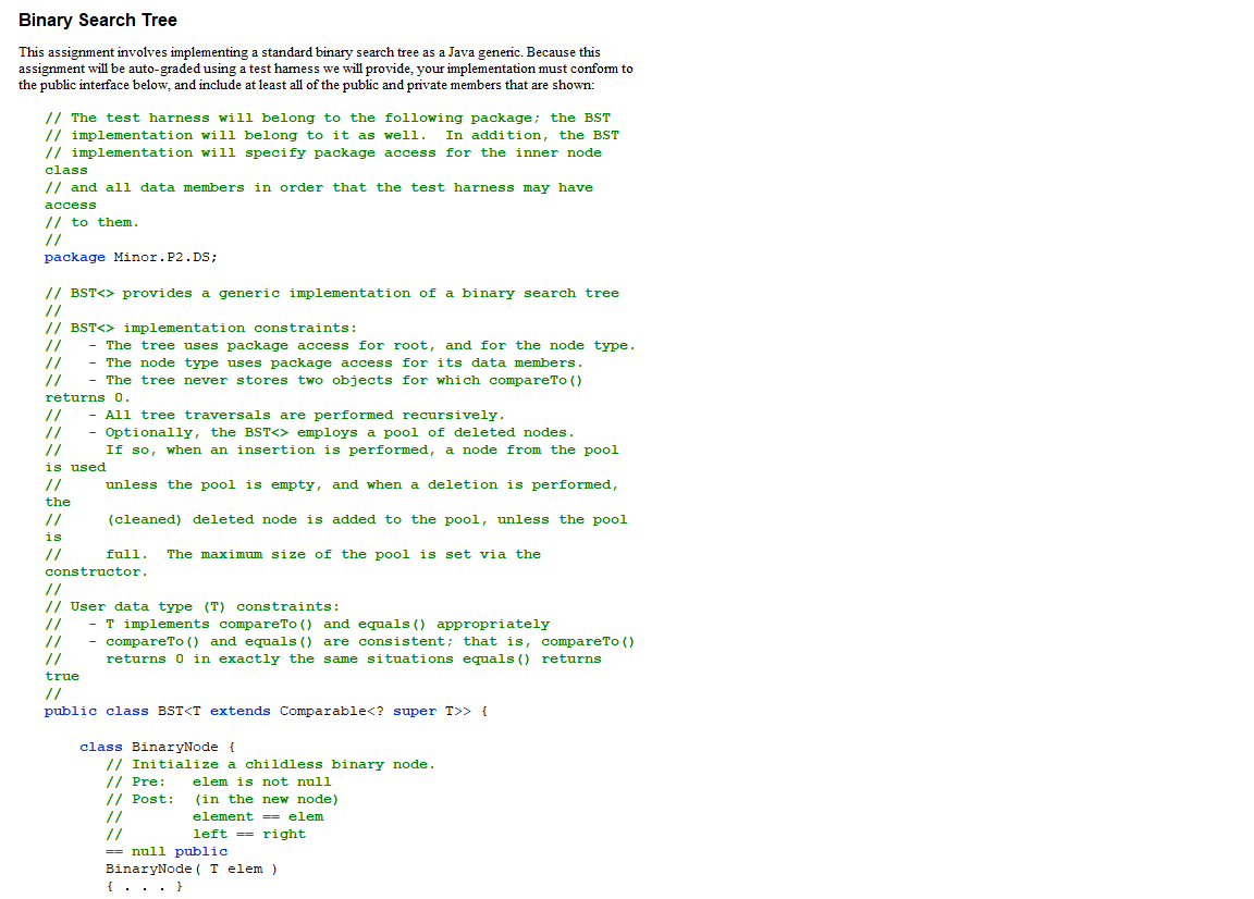 Binary Search Tree This assignment involves | Chegg.com