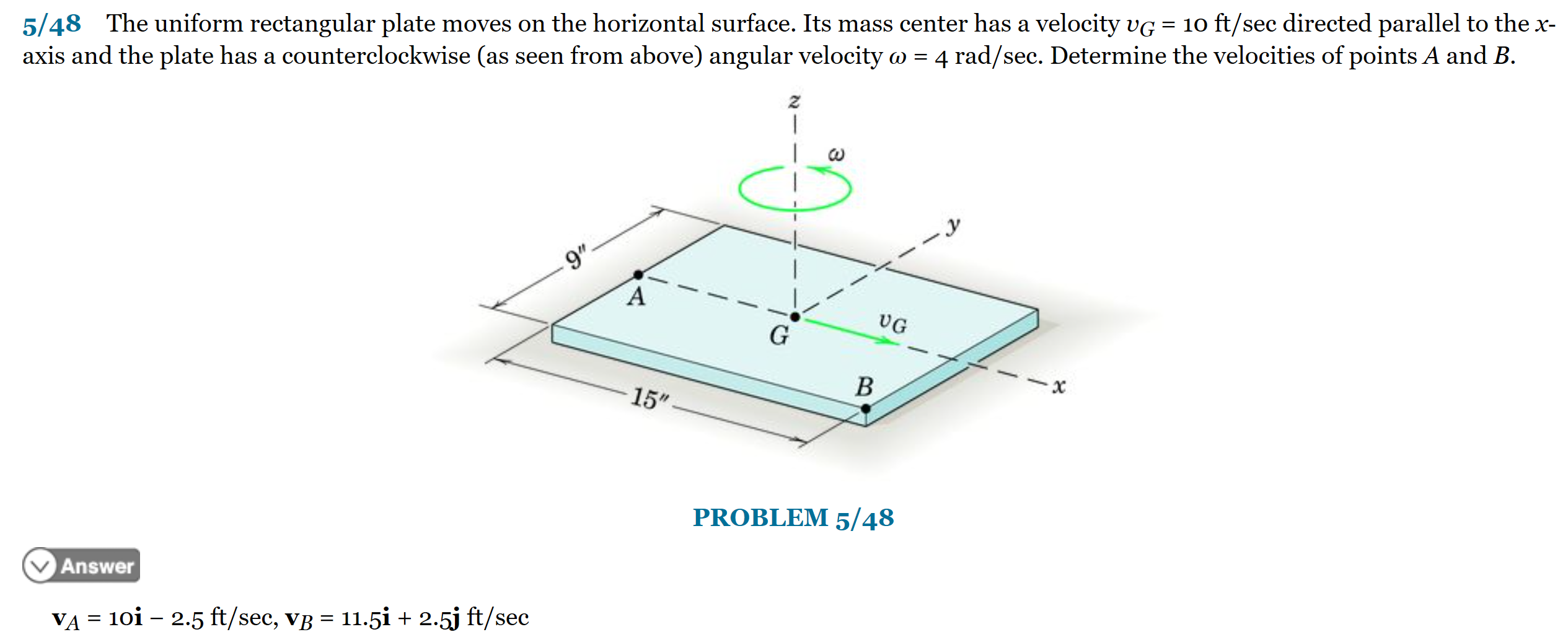 Solved 5/48 The uniform rectangular plate moves on the | Chegg.com