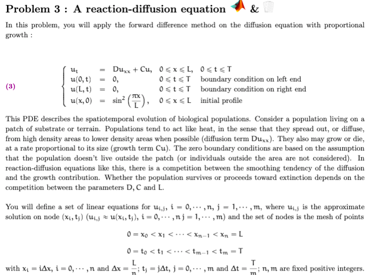 Problem 3 : A reaction-diffusion equation & In this | Chegg.com