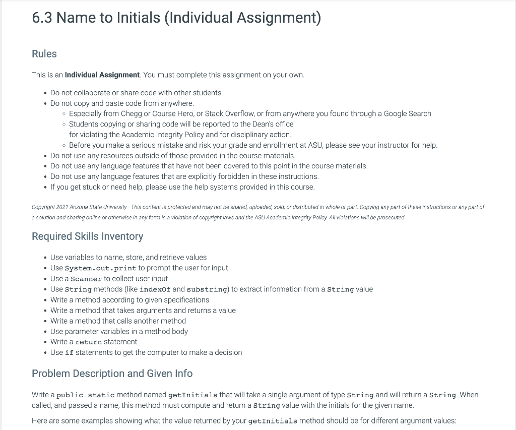 Solved 6.3 Name to Initials (Individual Assignment) Rules | Chegg.com