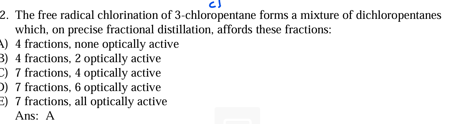 Solved The free radical chlorination of 3-chloropentane | Chegg.com