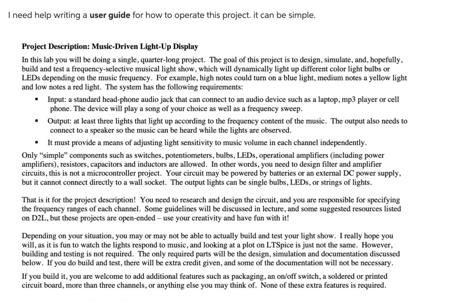 Solved I Need Help Writing A User Guide For How To Operate Chegg