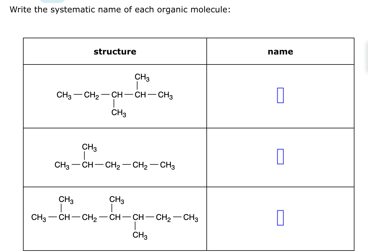 Solved Write the systematic name of each organic molecule: | Chegg.com