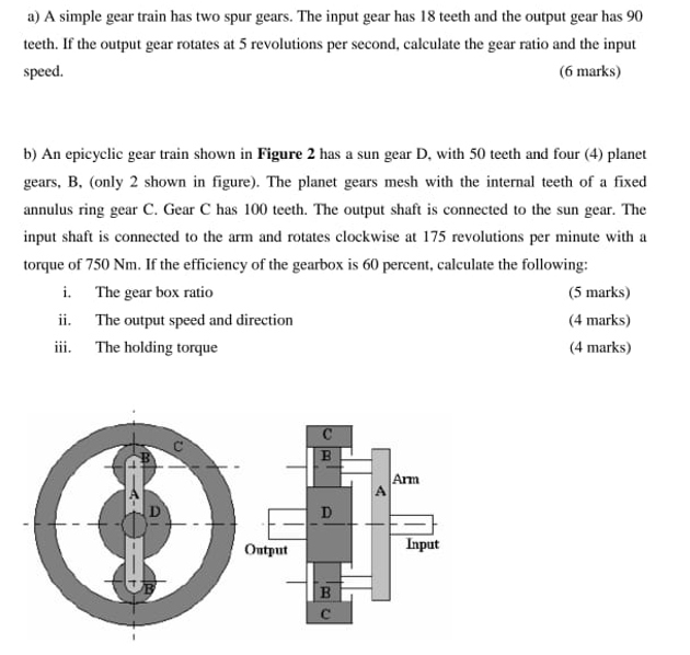 Solved a) A simple gear train has two spur gears. The input | Chegg.com