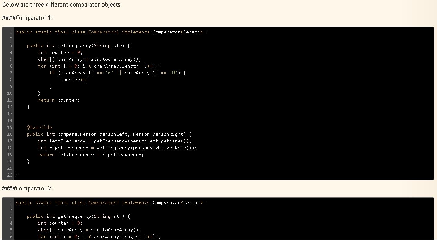 Solved Below are three different comparator objects. | Chegg.com