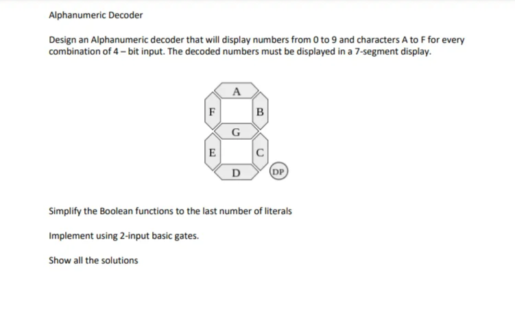 Solved Alphanumeric Decoder Design an Alphanumeric decoder | Chegg.com