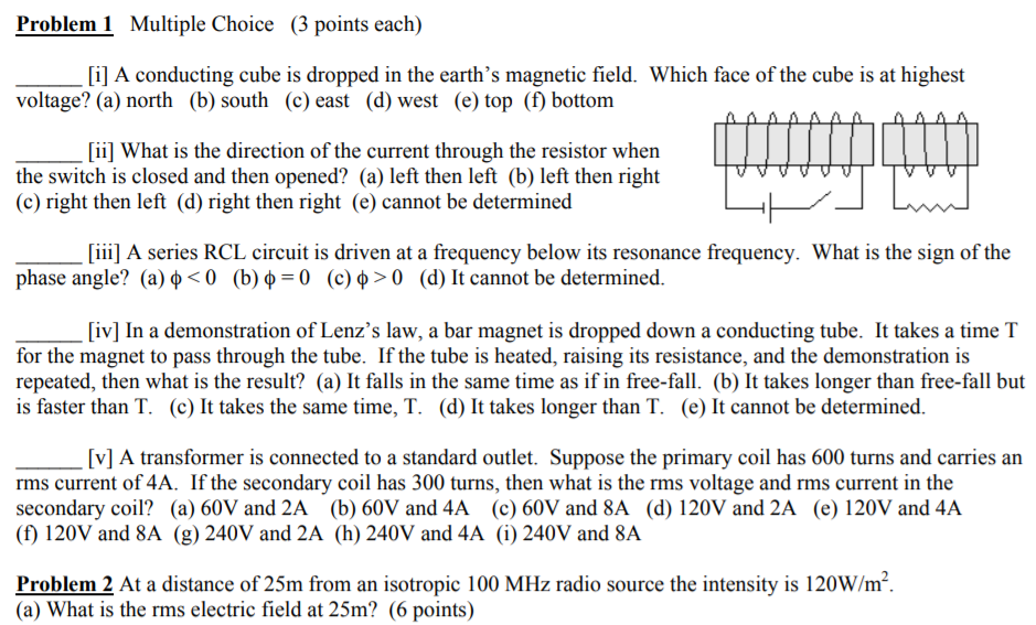 Solved Problem 1 Multiple Choice (3 points each) [i] A | Chegg.com