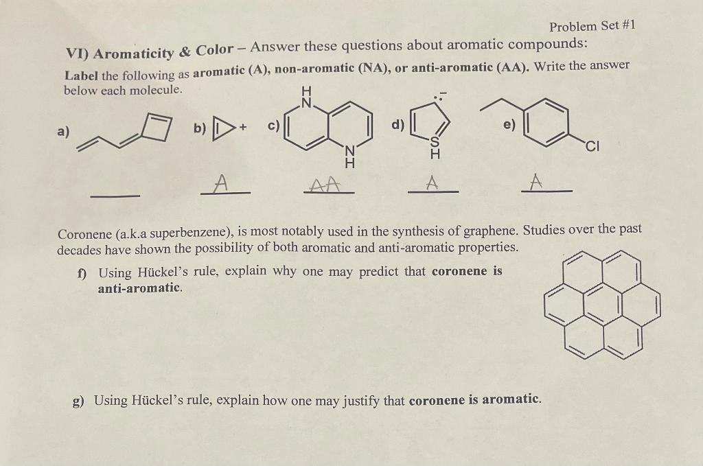 Solved VI) Aromaticity & Color – Answer these questions | Chegg.com