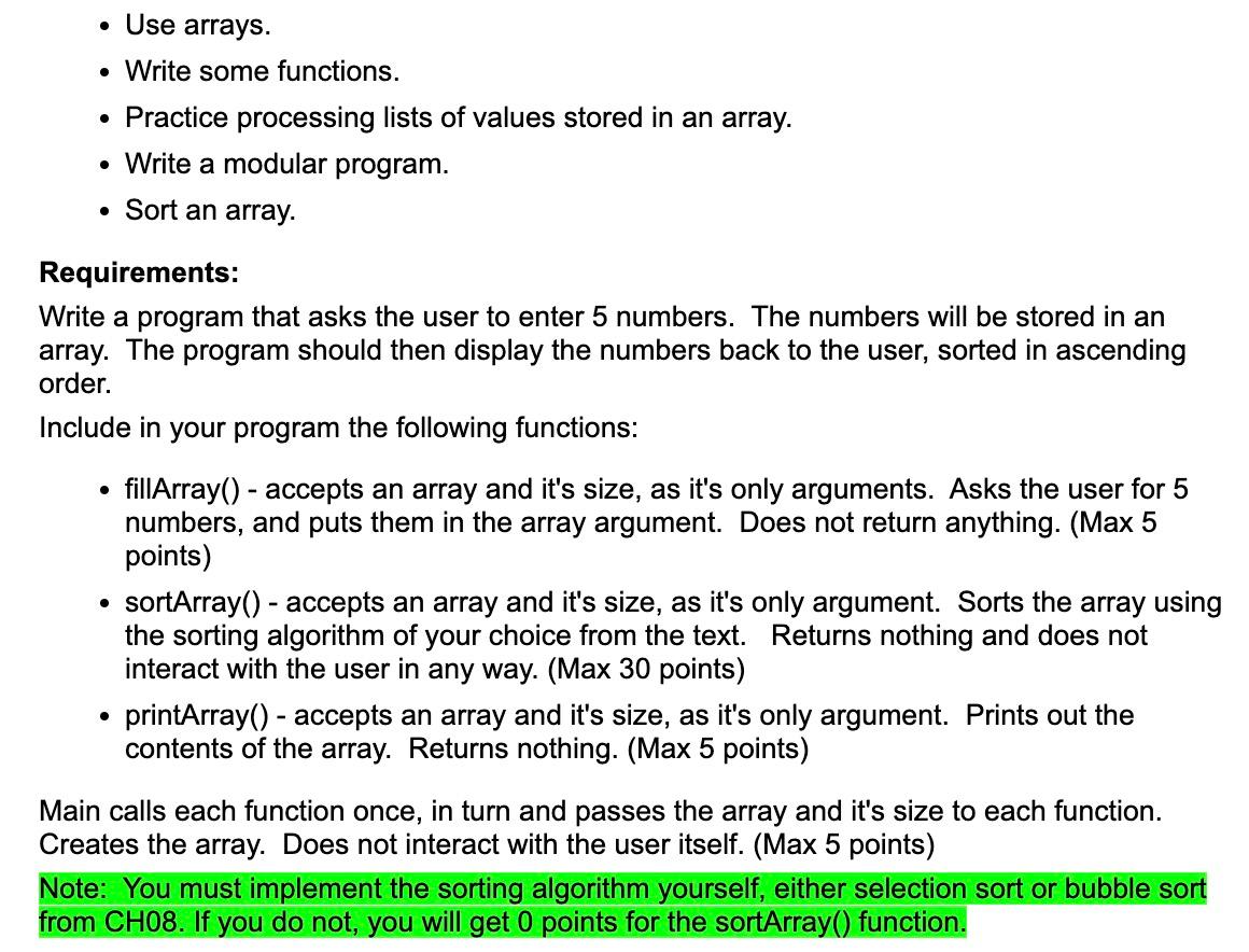 Solved • Use arrays. • Write some functions. • Practice | Chegg.com