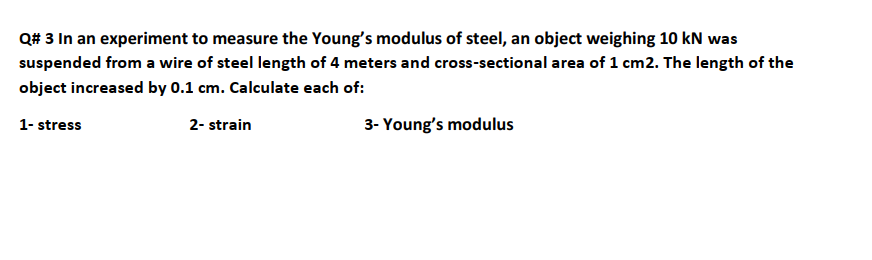 Solved Q# 3 In an experiment to measure the Young's modulus | Chegg.com