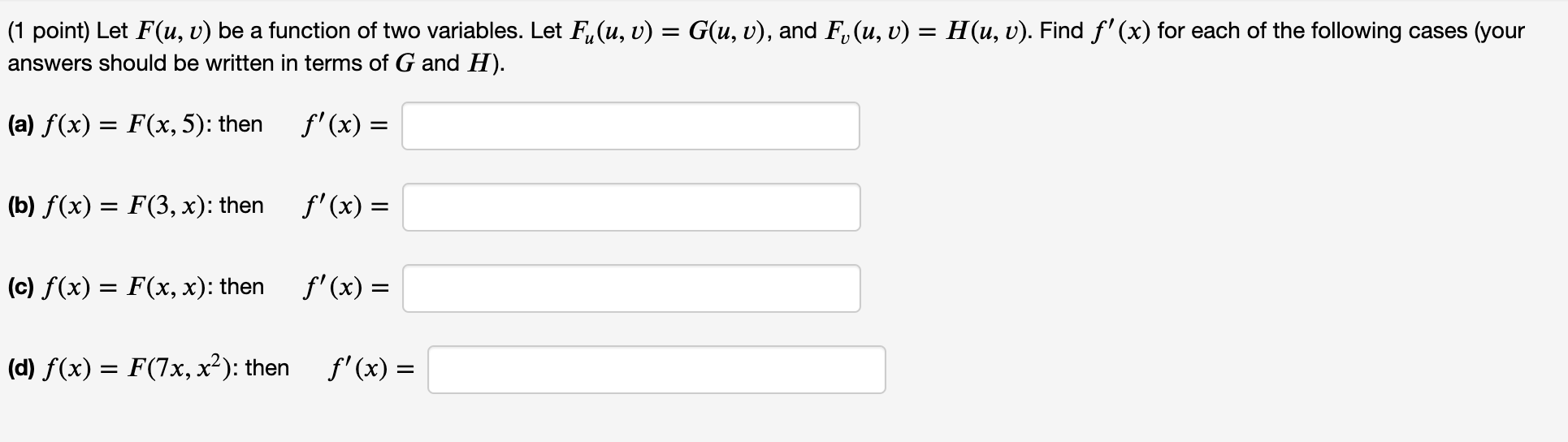 Solved (1 point) Let F(u,v) be a function of two variables. | Chegg.com