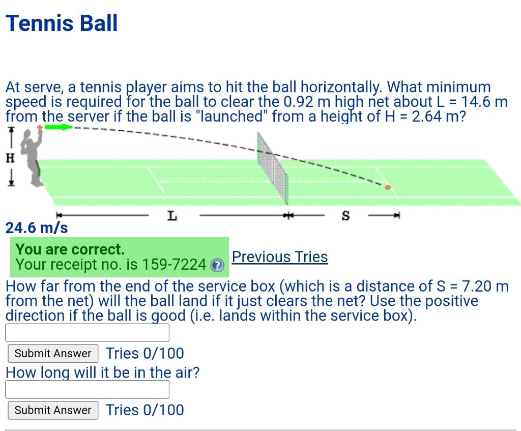 Solved Tennis Ball At serve, a tennis player aims to hit the | Chegg.com
