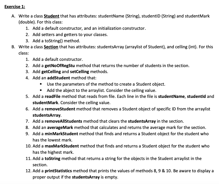 Exercise 1: A. Write a class Student that has | Chegg.com