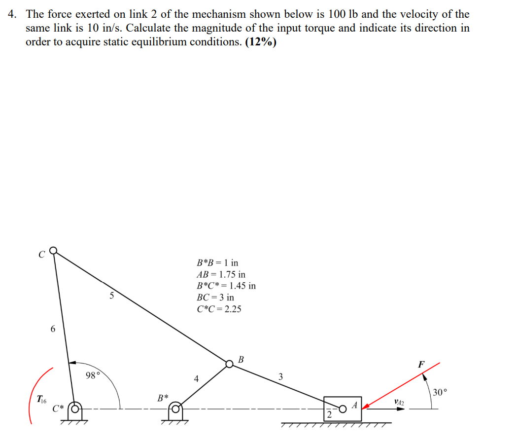 Solved 4. ﻿The force exerted on link 2 ﻿of the mechanism | Chegg.com