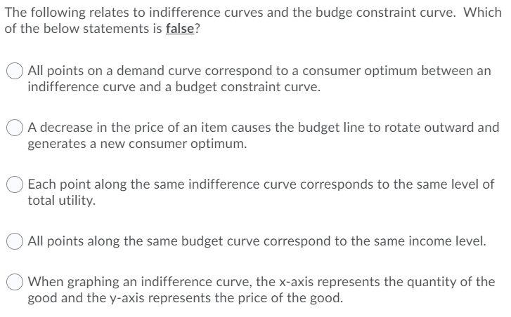 Solved The following relates to indifference curves and the | Chegg.com
