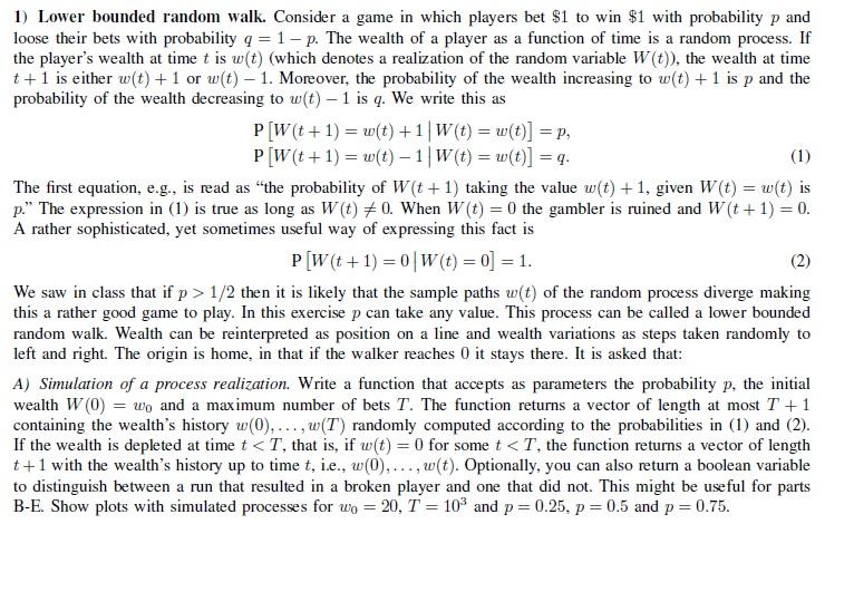 1) Lower bounded random walk. Consider a game in | Chegg.com