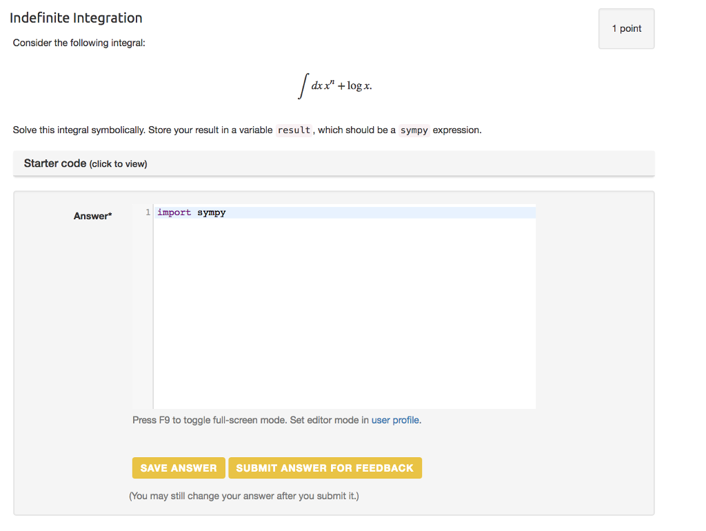 Solved Indefinite Integration 1 Point Consider The Following