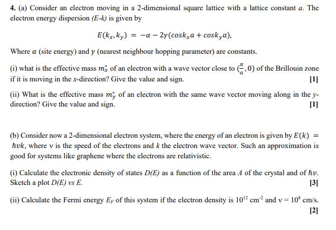 Solved ) Consider an electron moving in a 2-dimensional | Chegg.com