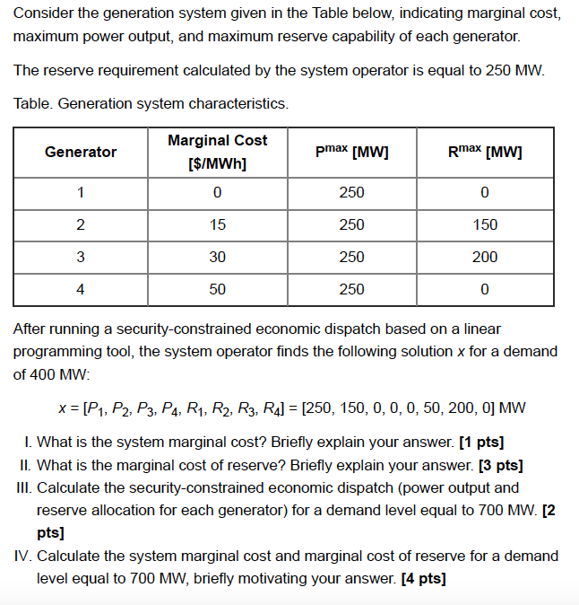 Consider the generation system given in the Table | Chegg.com