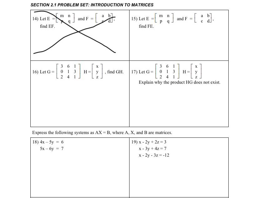 Solved SECTION 2.1 PROBLEM SET: INTRODUCTION TO MATRICES | Chegg.com