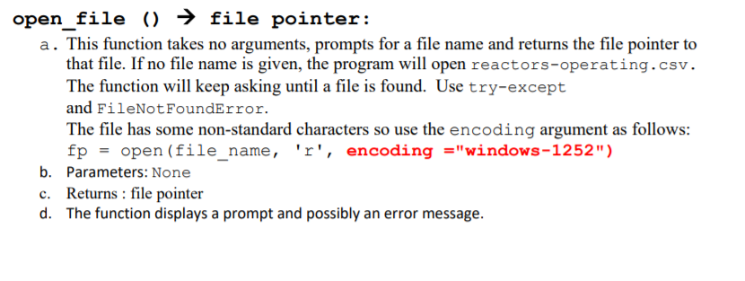 Solved open_file() → file pointer: a. This function takes no | Chegg.com