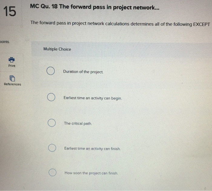 Solved MC Qu. 18 The forward pass in project network... 15 | Chegg.com