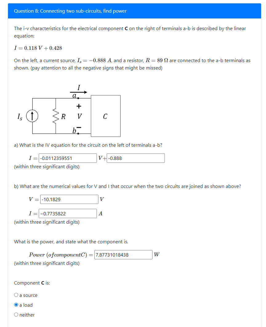 Solved The i-v characteristics for the electrical component | Chegg.com