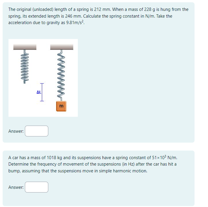 Solved The original (unloaded) length of a spring is 212 mm. | Chegg.com