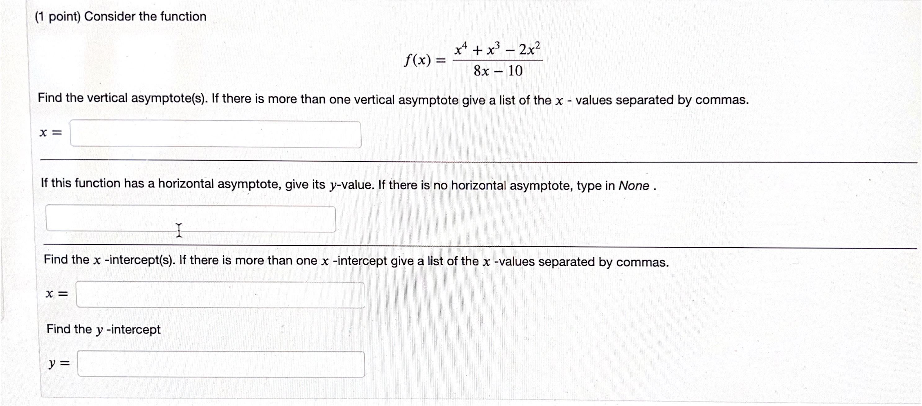 Solved (1 point) Consider the function f(x)=x−1x2+8x−9 Find | Chegg.com