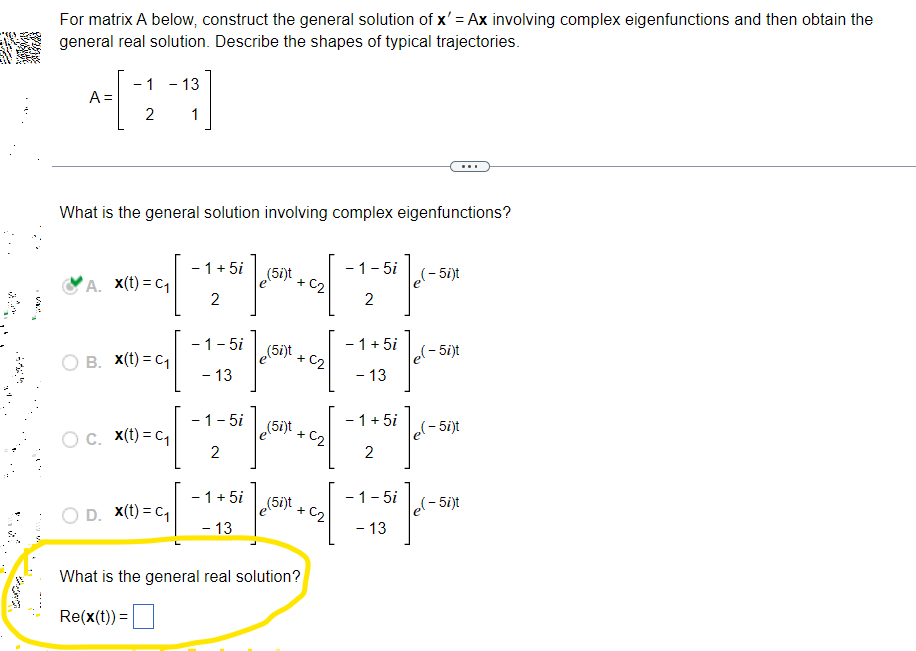 Solved For matrix A below, construct the general solution of | Chegg.com