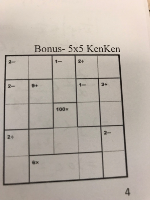 Solved BonuS- 5X5 Kenken 1- 2- 9+ 1- 3+ 100x 2- 4 | Chegg.com