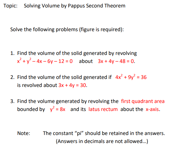 Solved Topic: Solving Volume by Pappus Second Theorem Solve | Chegg.com