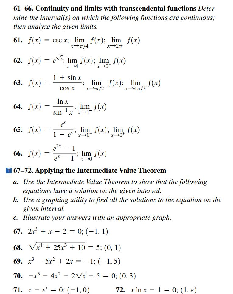 Solved 61-66. Continuity and limits with transcendental | Chegg.com