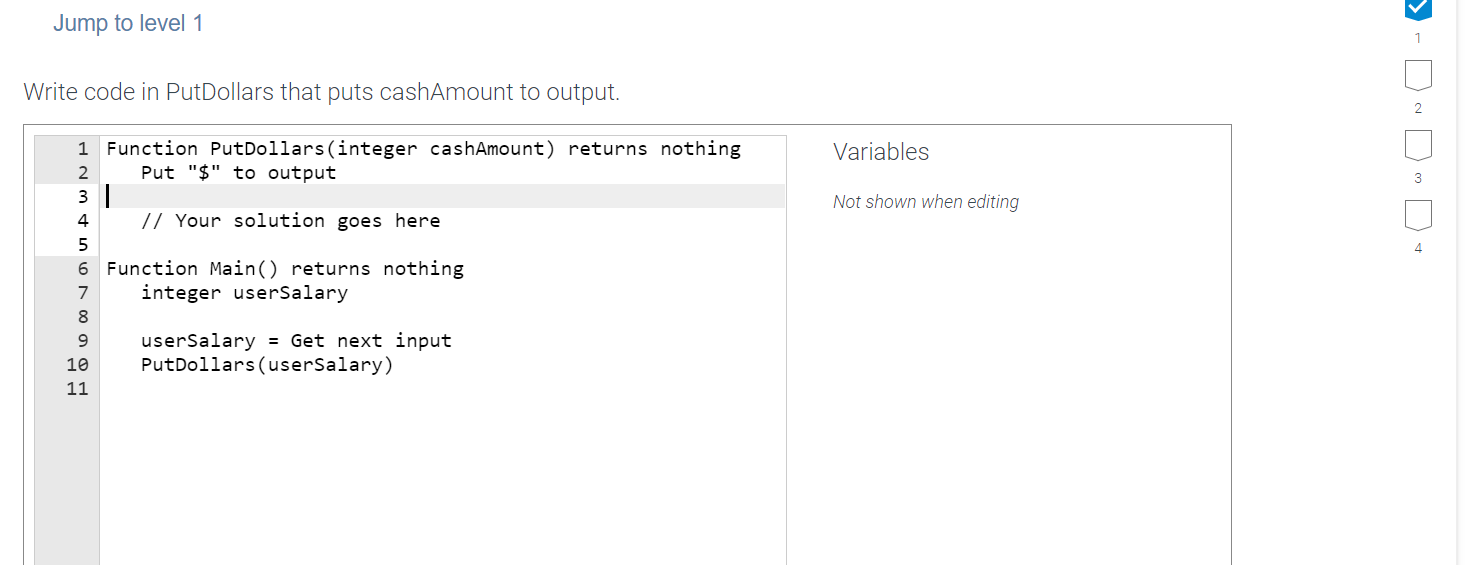 Solved Jump to level 1 1 Write code in PutDollars that puts | Chegg.com