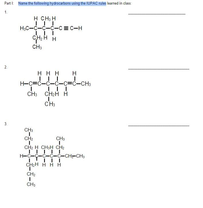 Solved Part 1: Name the following hydrocarbons using the | Chegg.com