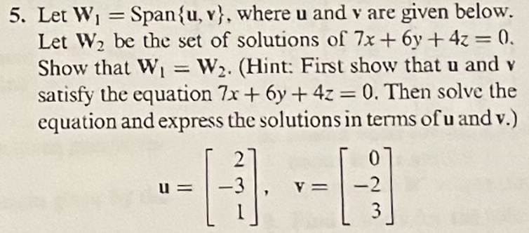 Solved Let W1=Span{u,v}, ﻿where u ﻿and v ﻿are given | Chegg.com