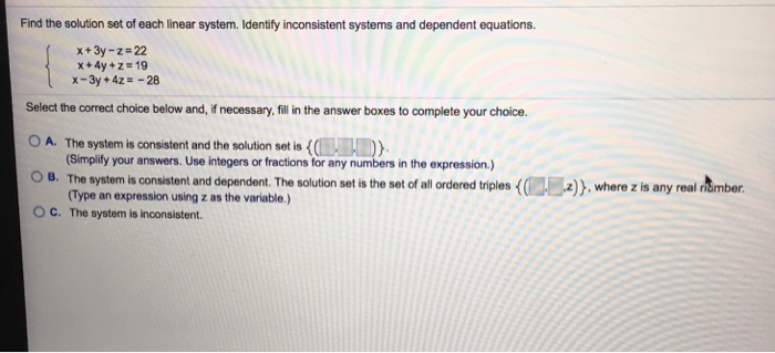 Solved Find the solution set of each linear system. Identify | Chegg.com
