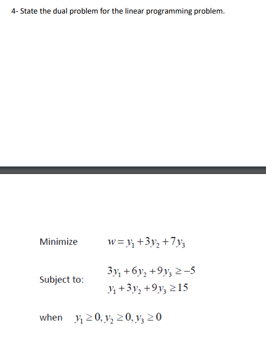 Solved 4- ﻿State the dual problem for the linear programming | Chegg.com