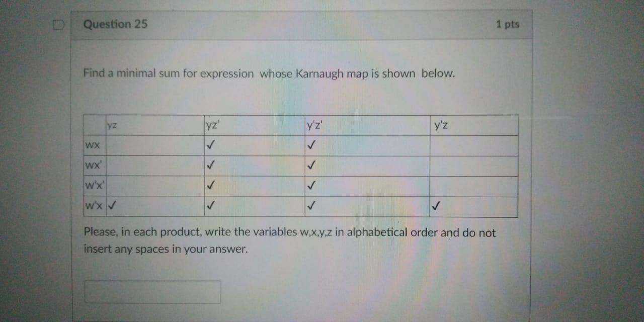 Solved Find A Minimal Sum For Expression Whose Karnaugh Map 7815