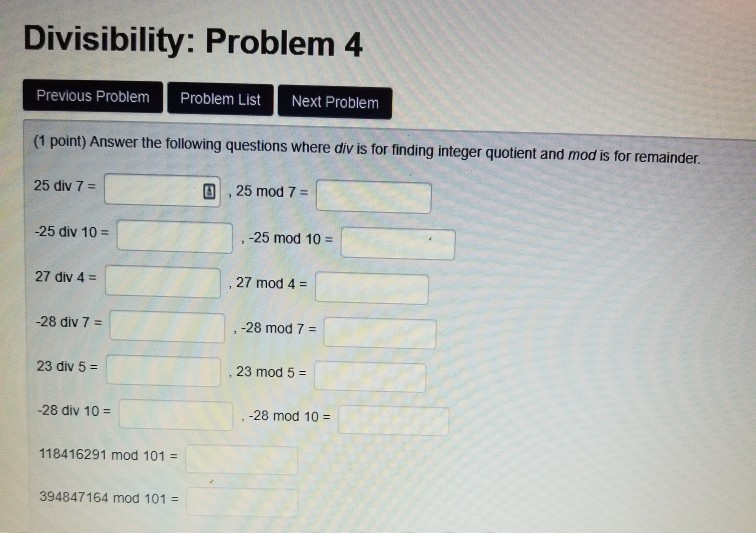 Solved Divisibility: Problem 4 Previous Problem Problem List | Chegg.com
