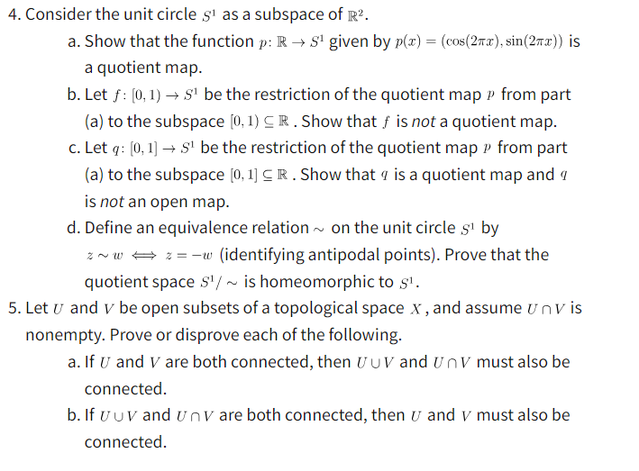 Solved Consider The Unit Circle S1 As A Subspace Of R2 A