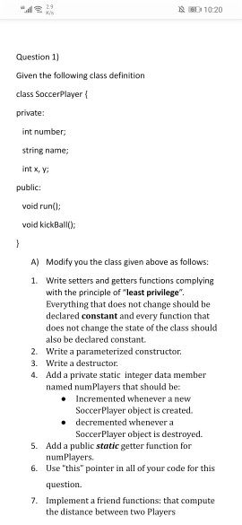 Solved Question 1) please help Given the following class | Chegg.com